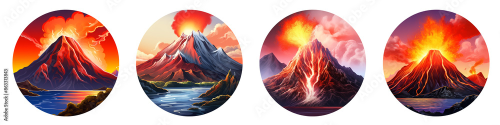 Volcanoes clipart collection, symbol, logos, icons isolated on ...