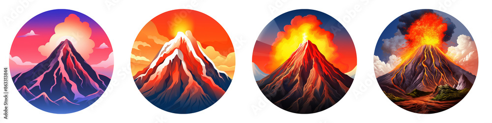 Volcanoes clipart collection, symbol, logos, icons isolated on ...