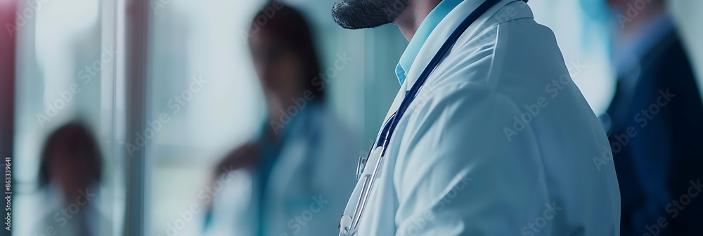 Doctor explaining a medical procedure to a patient using a model close ...
