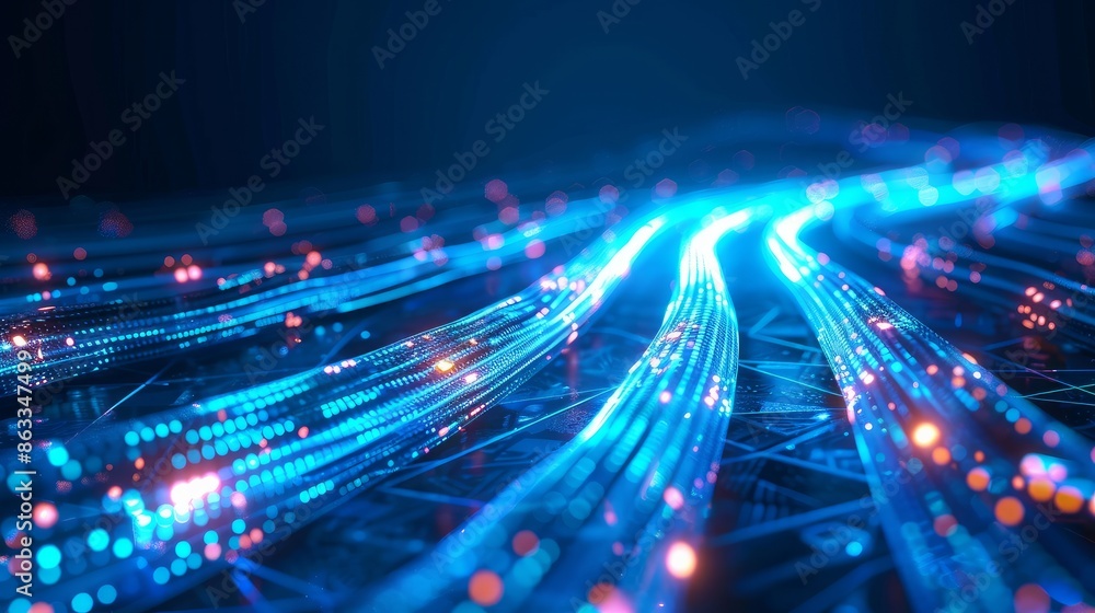 Glowing electricity cable connection in an abstract internet cyber ...