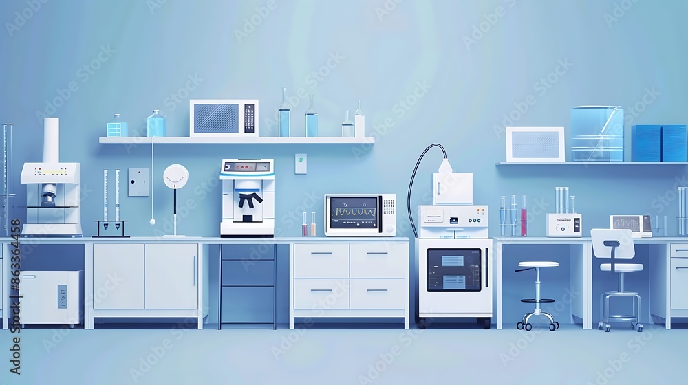 Medical lab with various diagnostic machines intensive infographic ...