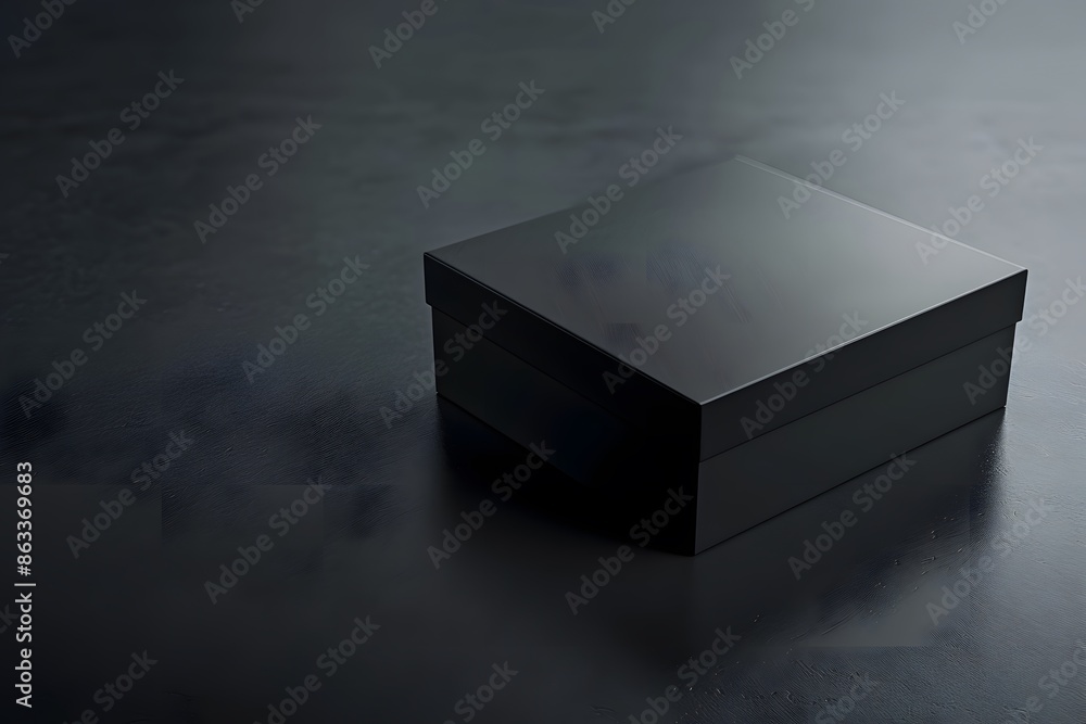 Black box mockup on dark background with smoke. Packaging design ...