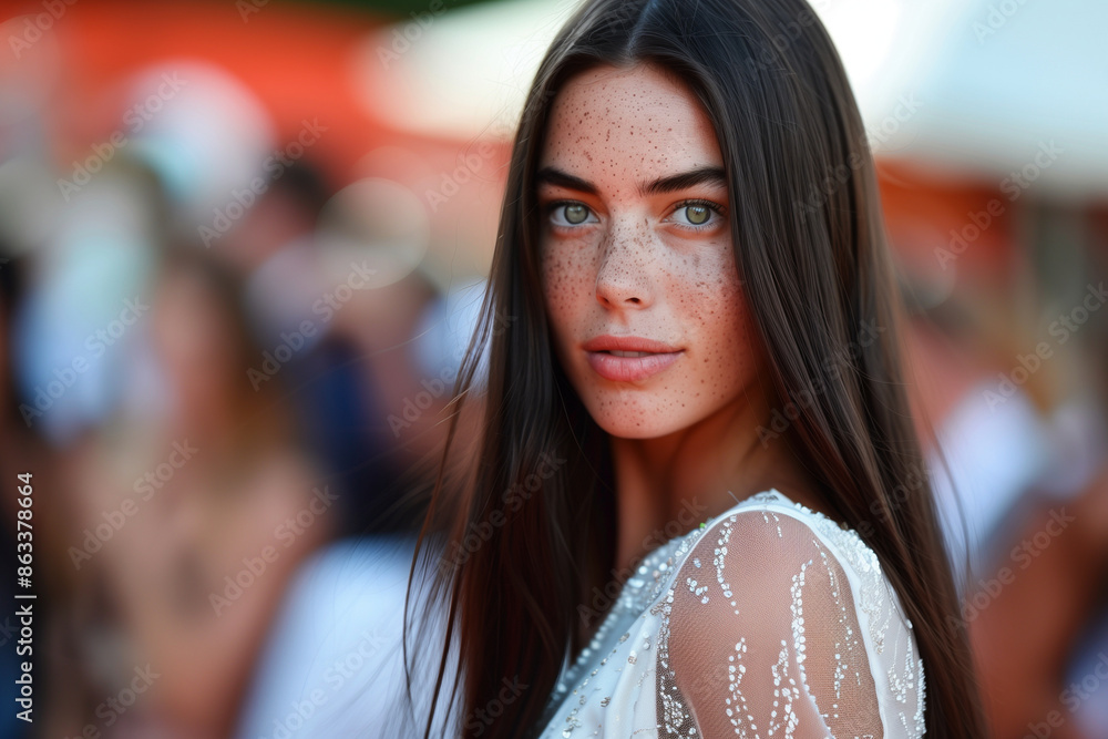 Walking the red carpet, the tall and slender model displayed her ...