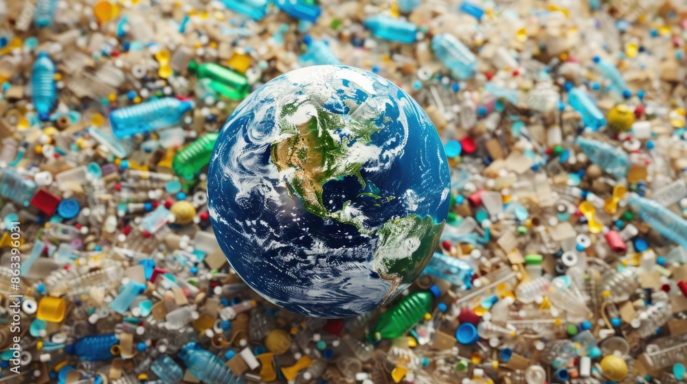 Earth fighting against plastic waste, representing environmental ...