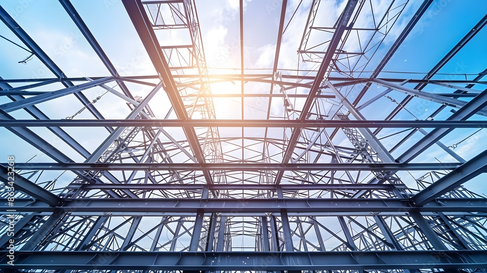 Steel roof structure for building construction. Metal roof structure of ...