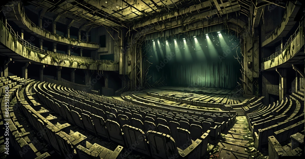 auditorium theatre stage in abandoned building. amphitheater interior ...