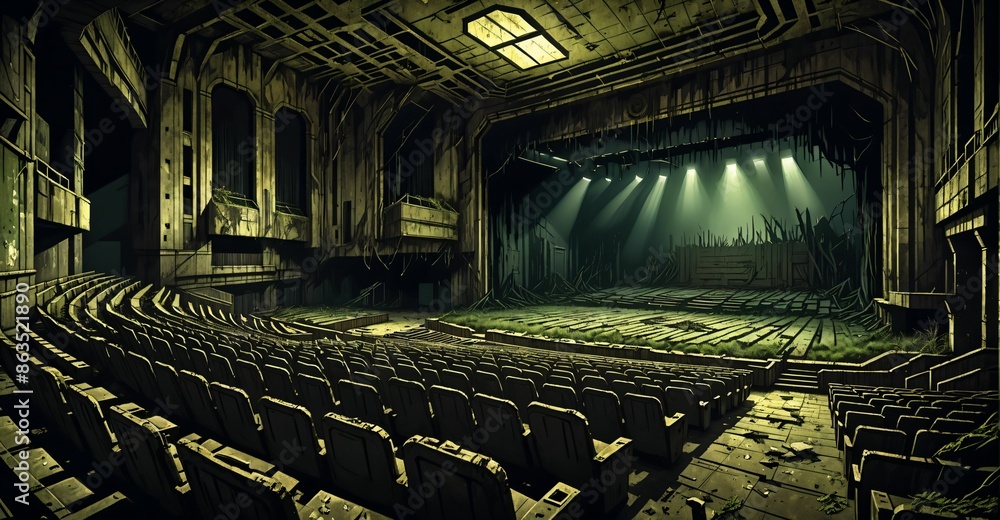 auditorium theatre stage in abandoned building. amphitheater interior ...