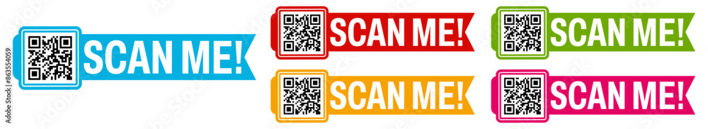 set Scan me QR code labels sticker icons. Scanning barcode template ...