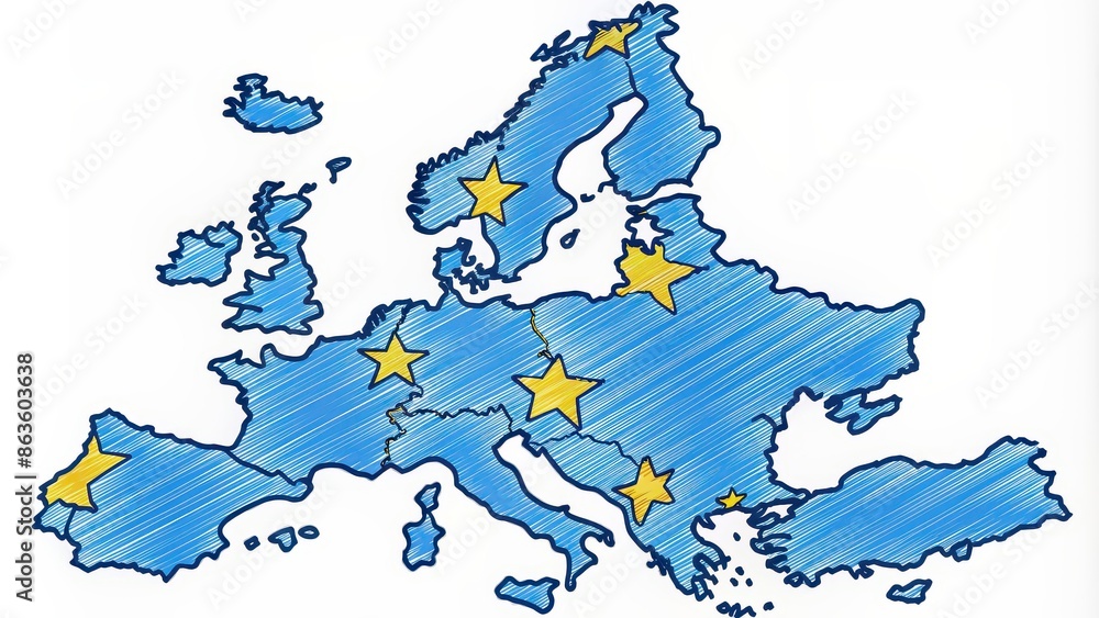 Doodle freehand drawing of Europe map , Europe, map, hand drawn, doodle ...