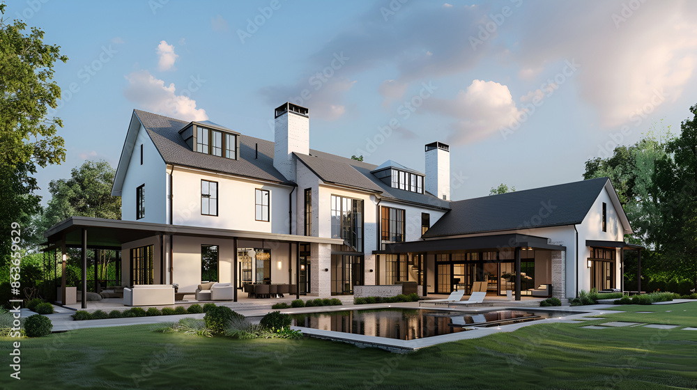 Large family home in a rural area,modern farmhouse with wrap-around ...