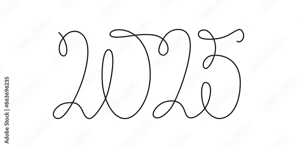 Decoration continuous line hand drawing sign for 2025 year calendar ...