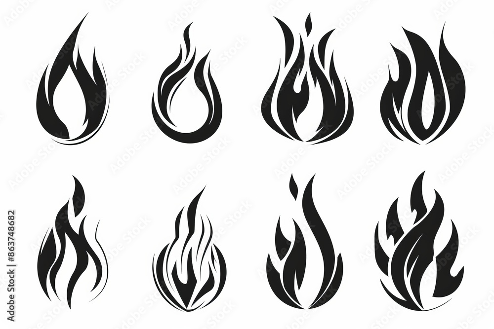 Fire icon, flame bonfire sign, campfire symbol, burn graphic element ...