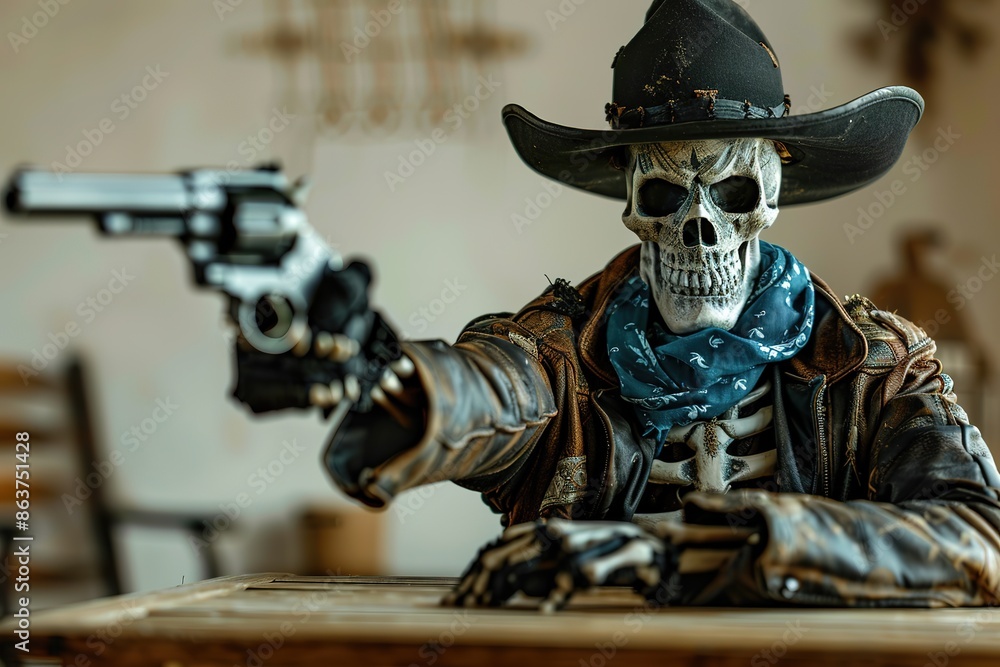 ภาพประกอบ Stock Old West Skeleton Revolver. Old west bandit outlaw ...