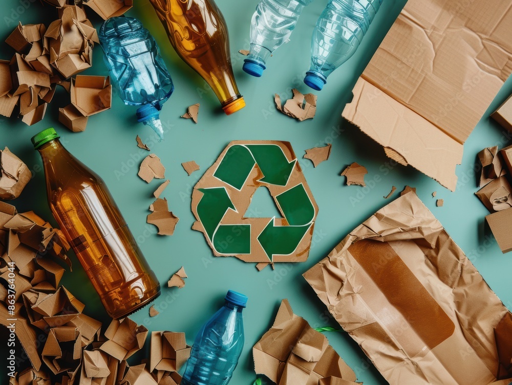 A vibrant and engaging display of recycling materials, including ...