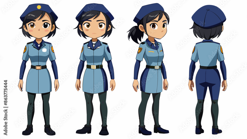 Professional Japanese Female Police Officer Character in Multiple Poses ...