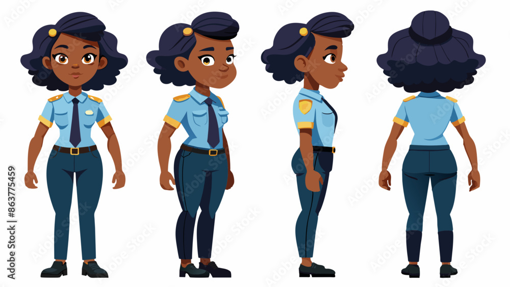 Professional Black Female Police Officer Character in Multiple Poses ...