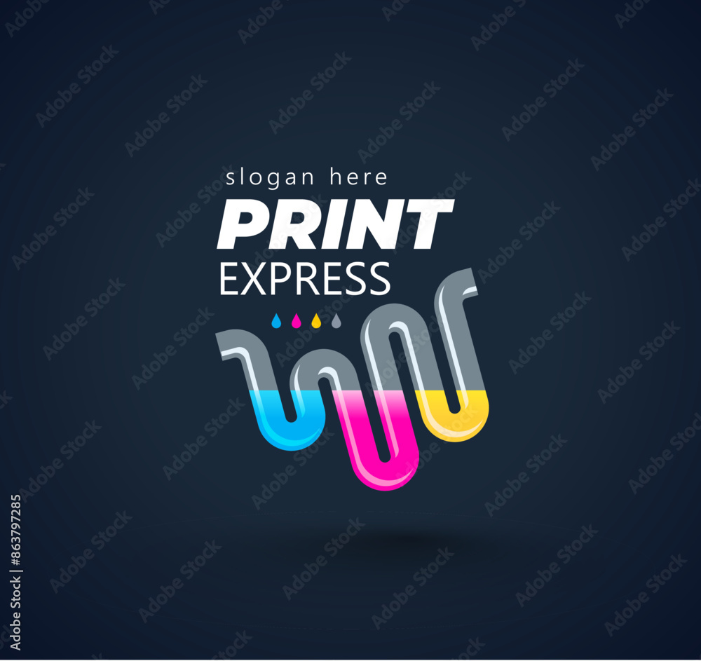 Logo Print Express Printing theme. Ink is flowing through the ...