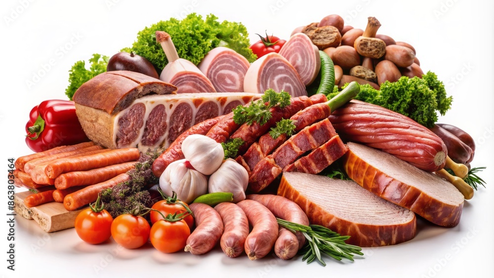 Assorted arrangement of packaging designs featuring pork meat cuts ...