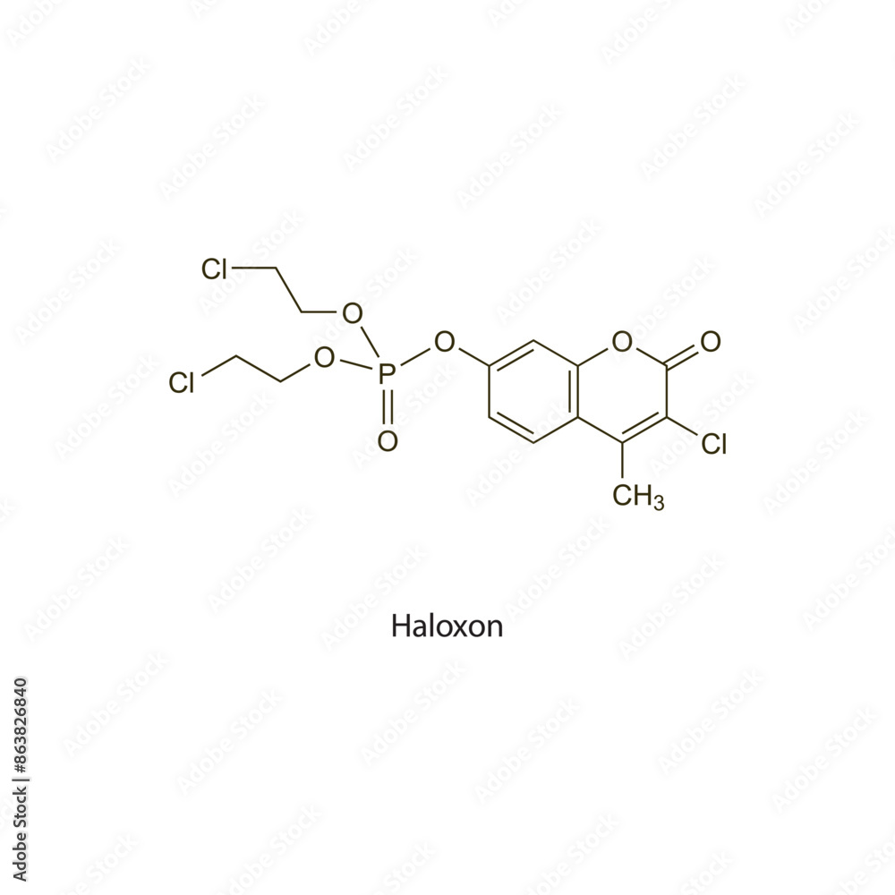 Haloxon flat skeletal molecular structure Anthelmintic agent drug used ...
