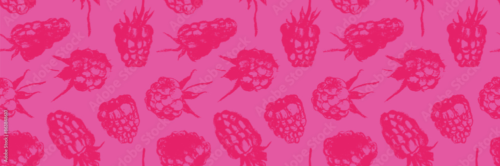 Color raspberry pattern seamless, raspberries illustration, hand-drawn ...