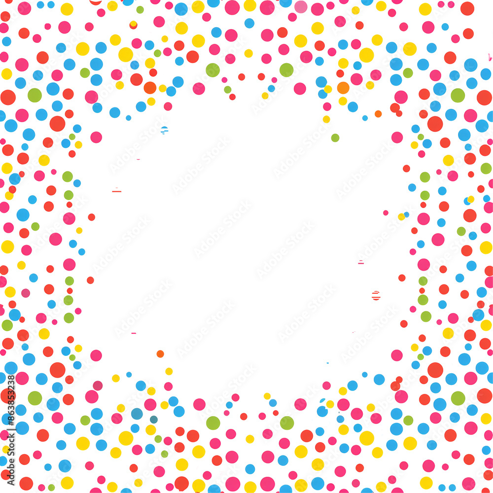 Vibrant polka dot frame in various colors on a white background ...