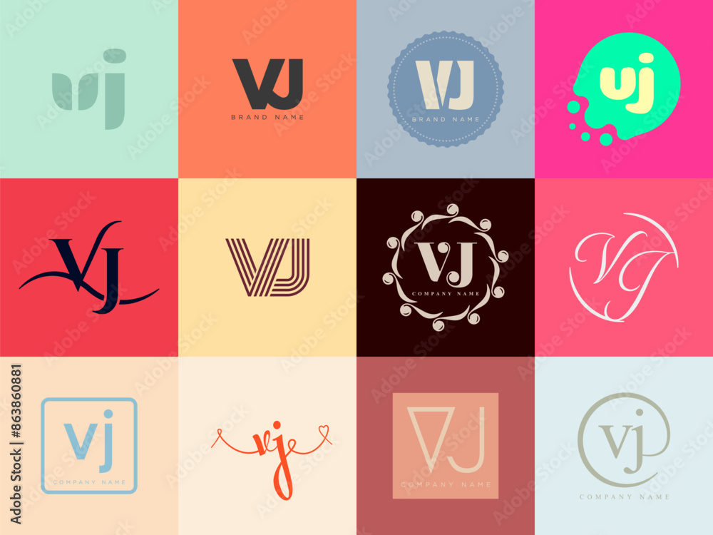 VJ logo company template. Letter v and j logotype. Set different ...