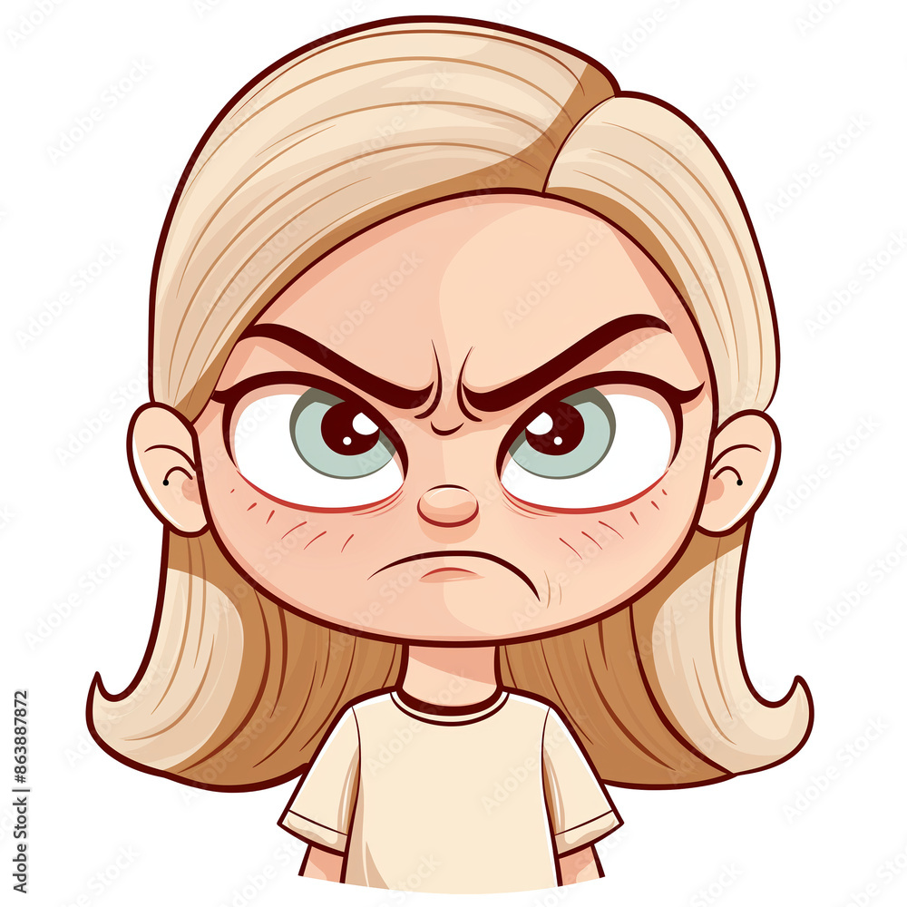 girl with blonde hair and angry rage facial expression . Clipart PNG ...
