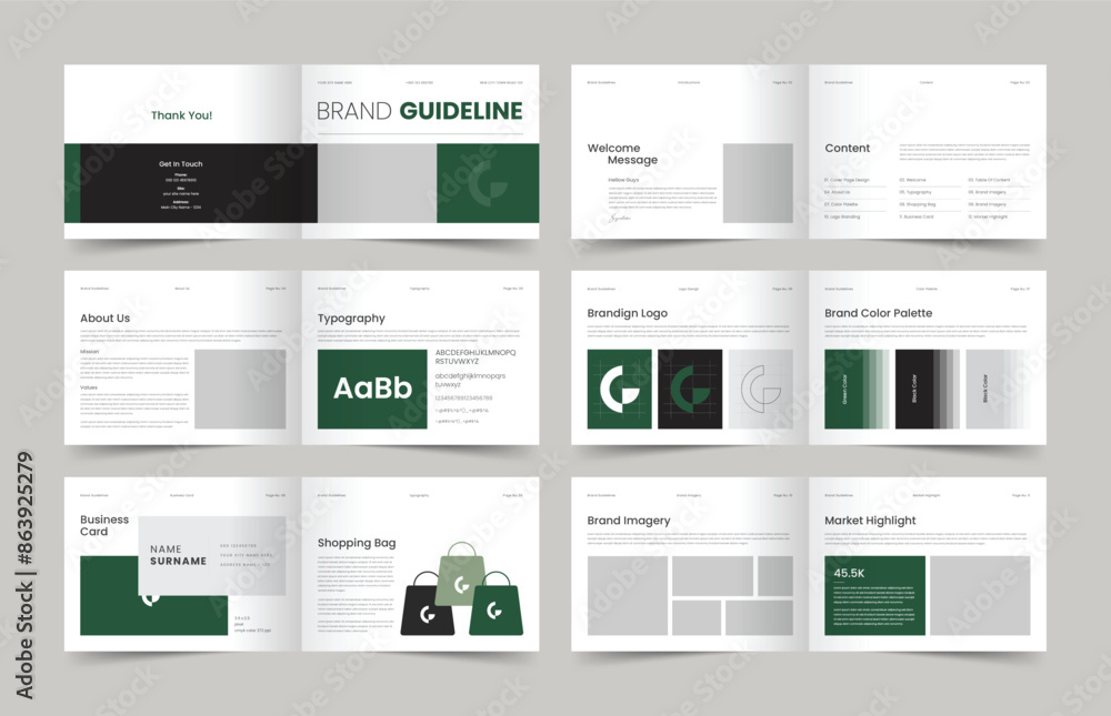 Brand Guidelines Template, Brand Identity Presentation Layout, Logo ...