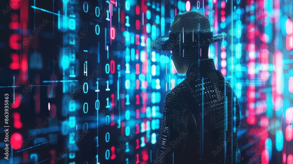 Hacker Binary Code Visualization In A High Tech Server Software 3d Neon Hacker Data Text
