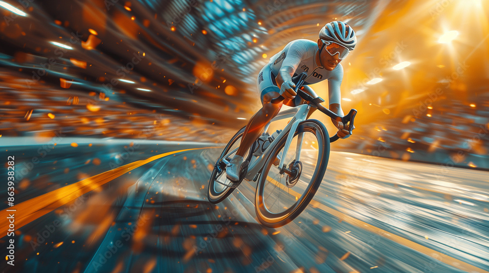 Indoor velodrome cycling race, fast motion Stock Photo | Adobe Stock