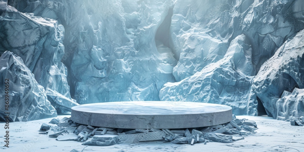 Ice background podium cold winter snow product platform floor frozen ...