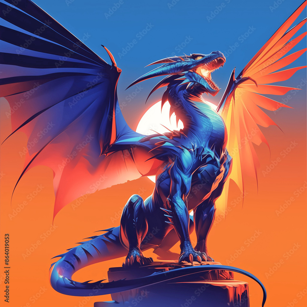 Dragon concept digital illustration. Dinosaur creative banner. Ancient ...