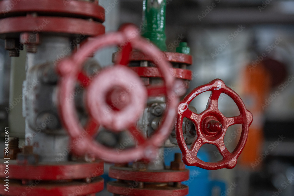 The red valve is shown in close-up. The valve has a worn appearance ...