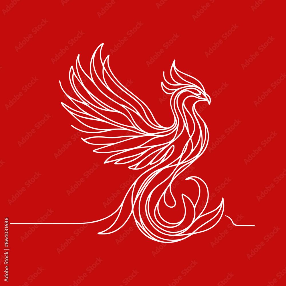 One Line Drawing of Phoenix Bird - Flaming Phoenix Outline Vector with ...