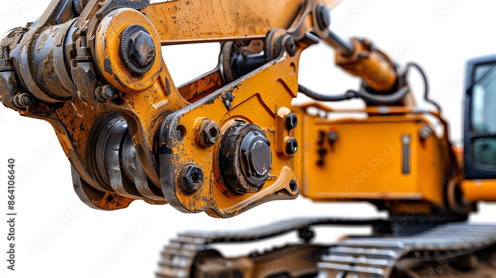 Detailed photo of an excavator's quick coupler system, isolated on ...
