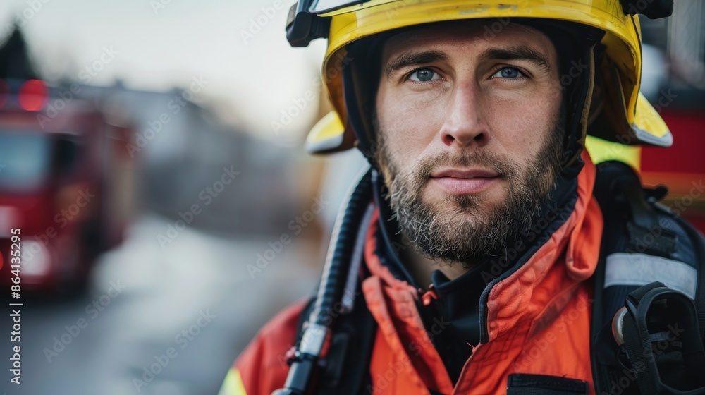 Firefighter responding to emergency call in urban setting Stock Photo ...