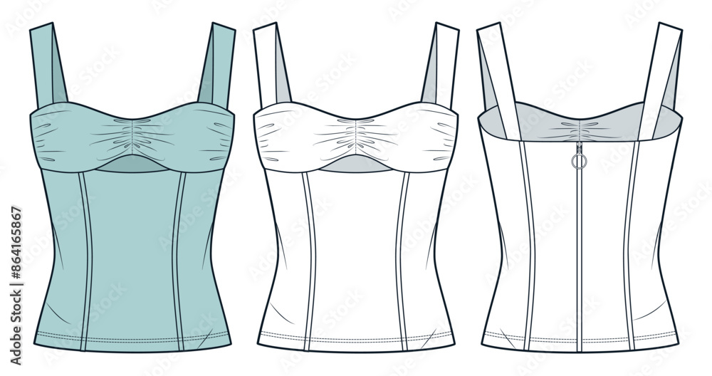 Vector de Stock Corset Top technical fashion illustration. Bustier Top ...