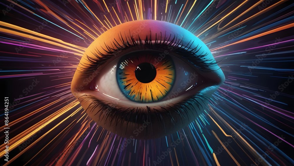 An entrancing audio visualizer pulses with vibrant neon glows on a dark ...