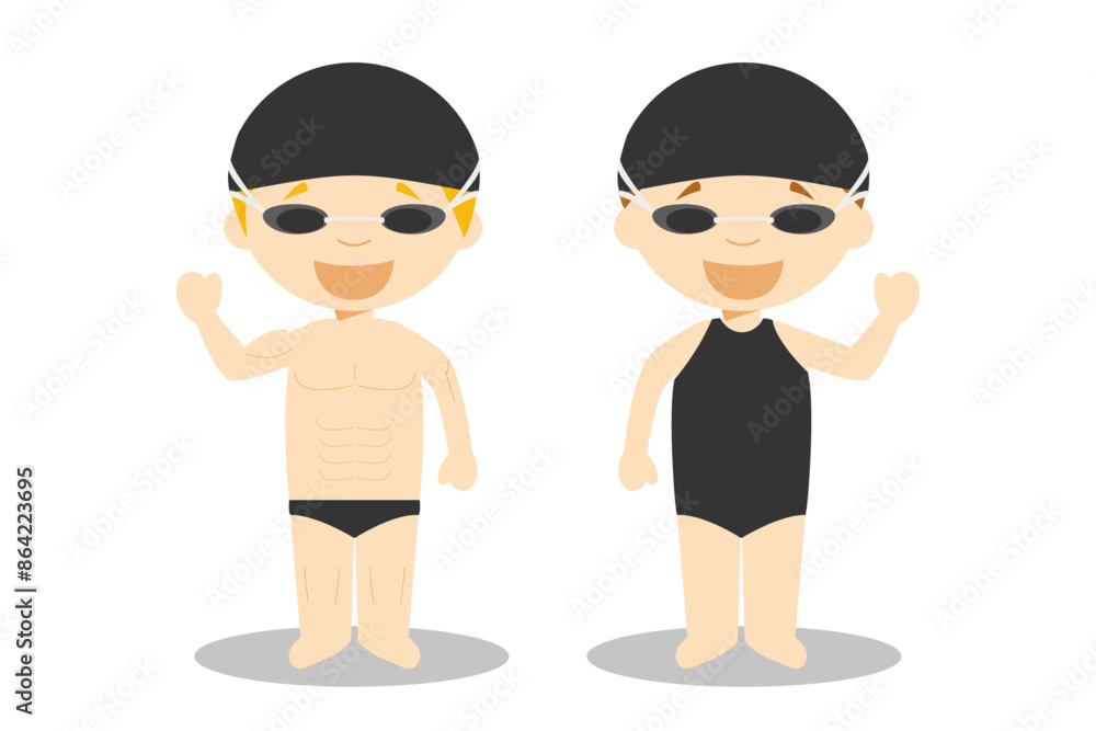 Sports vector illustrations: Swimming male and female cartoon ...