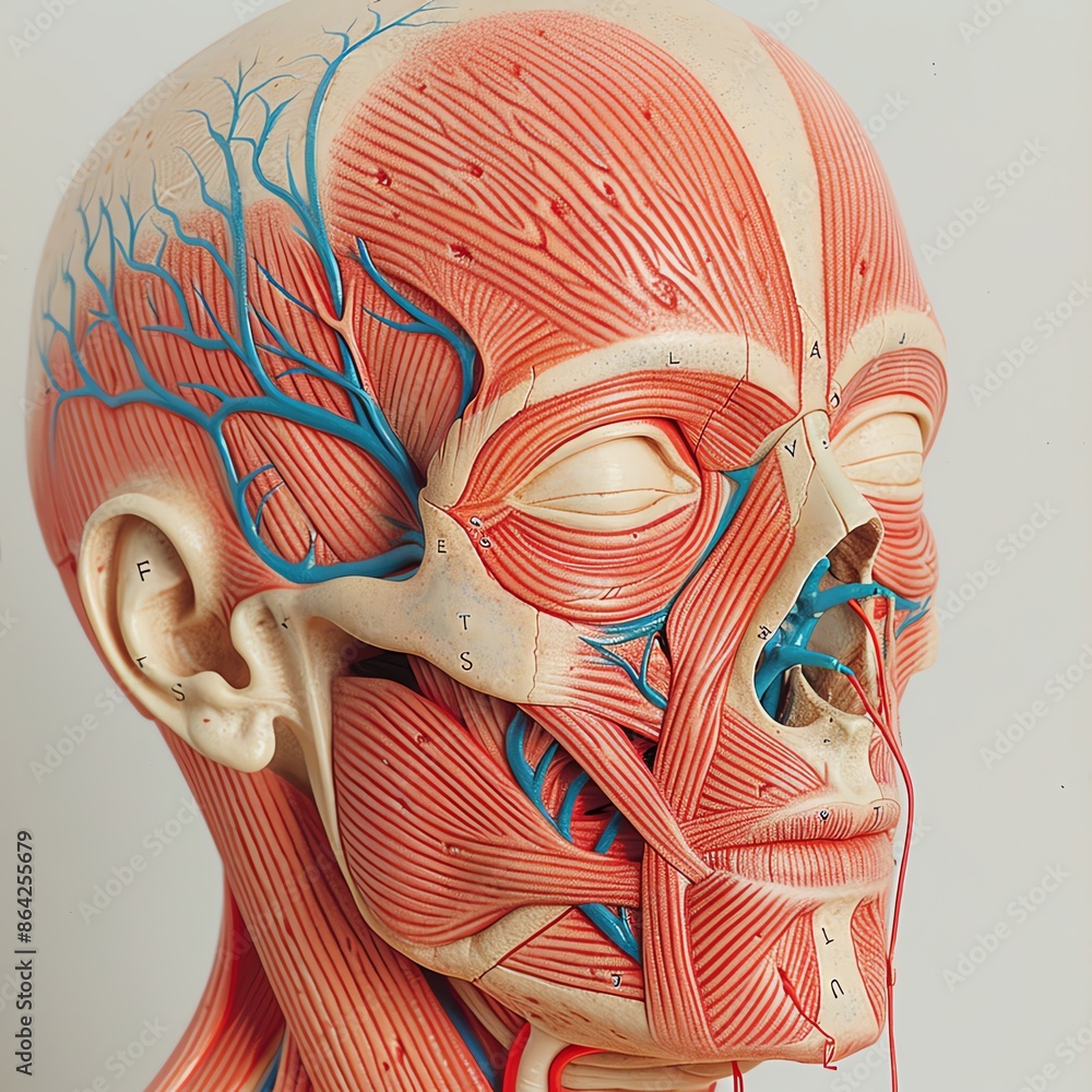 Detailed image of the anatomy of facial nerves and muscles for surgical ...