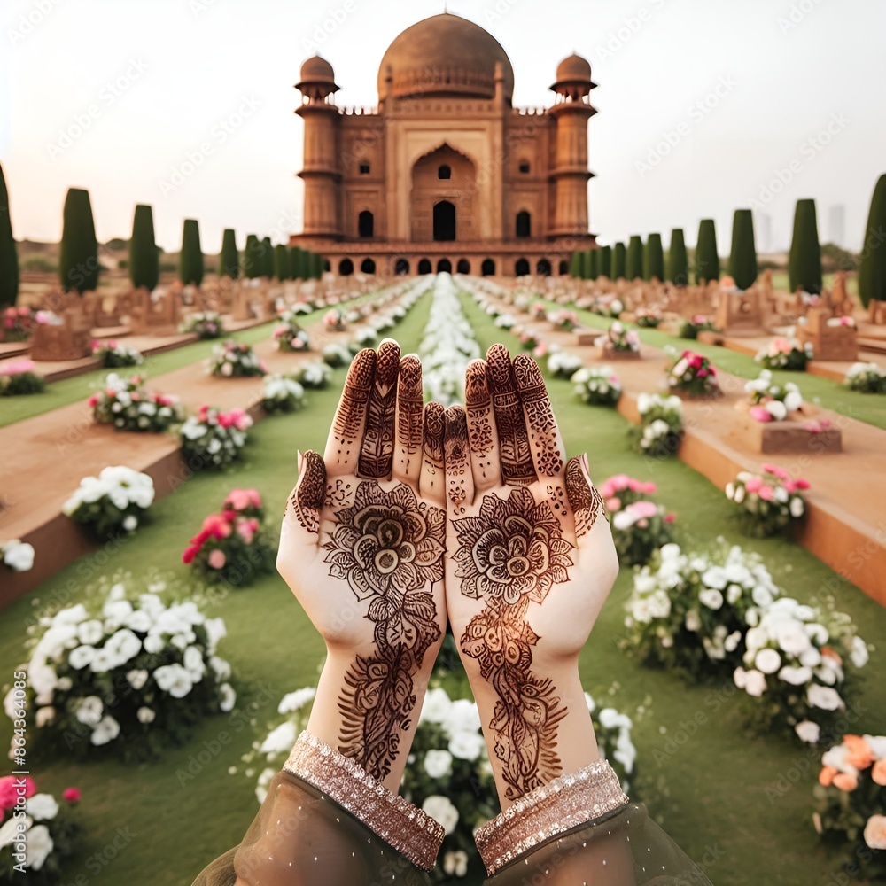 Mehndi design in front of Taj Mahal, symbolizing traditional Indian art ...
