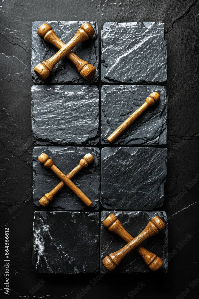 Minimalist tic-tac-toe with lines as faint lines and markers as simple ...