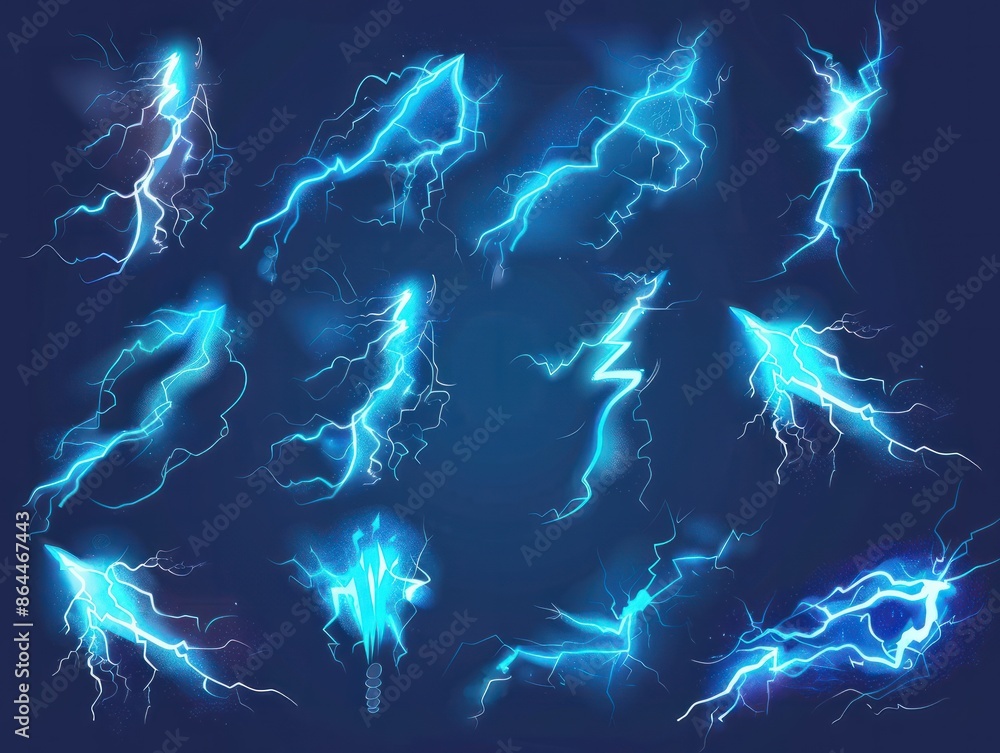 Cartoon lightning animation. Animated frames of electric strike, magic ...