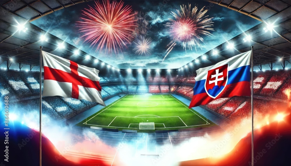 England vs Slovakia football match, English flag, Slovak flag and ...
