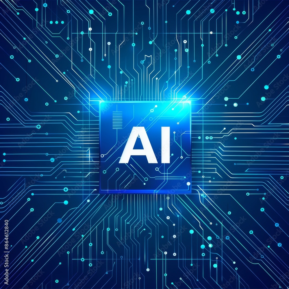 Tech Picture Reference. Abstract Blue Circuit with AI Symbols Stock ...
