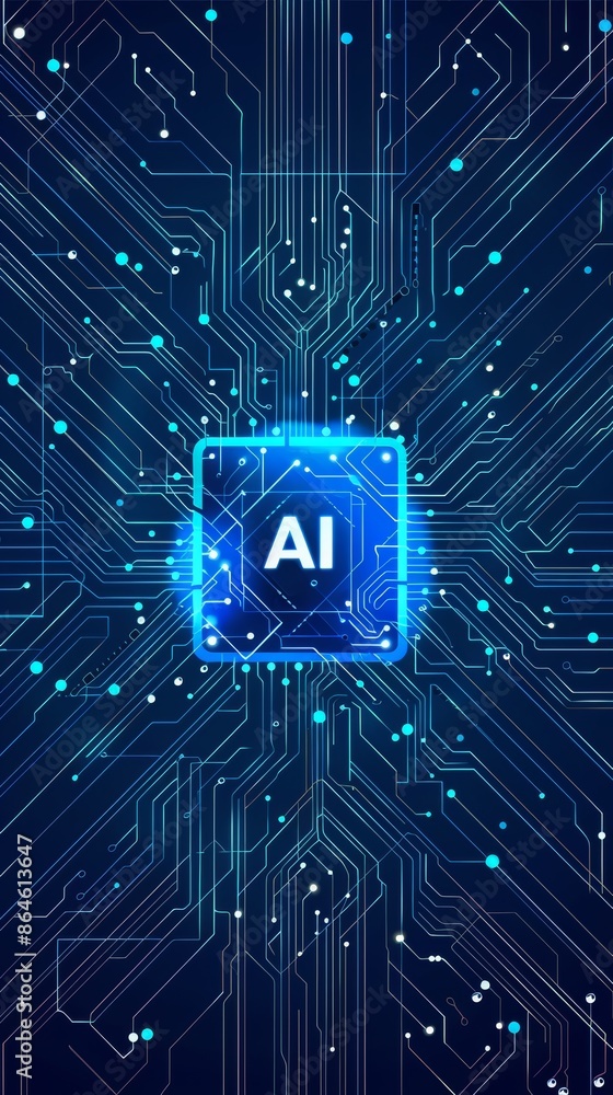 Tech Picture Reference. Abstract Blue Circuit with AI Symbols Stock ...