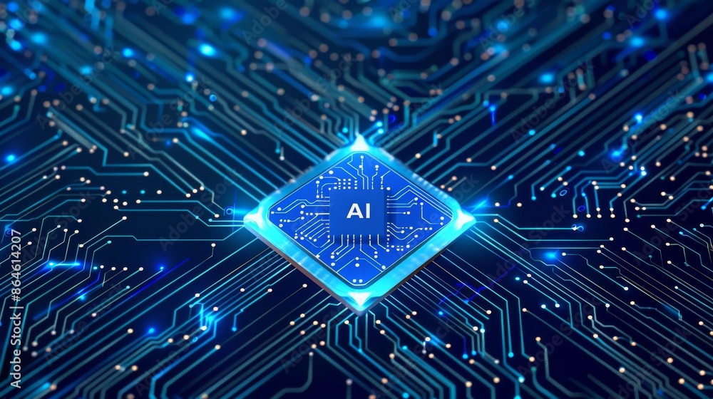 Tech Picture Reference. Abstract Blue Circuit with AI Symbols Stock ...