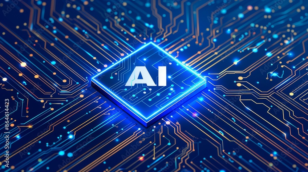 Tech Picture Reference. Abstract Blue Circuit with AI Symbols Stock ...