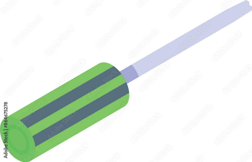 Green screwdriver with a black and green striped handle is lying ...