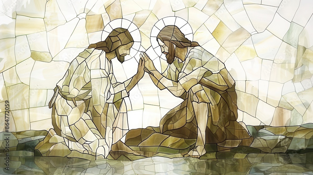 Biblical Illustration of Stained Glass Depicting Jesus Healing Sick ...